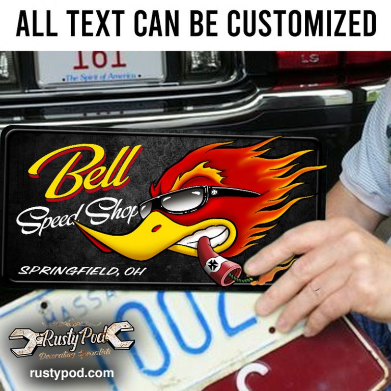 personalized hot rod bird | garage decor | kustom kulture license plate ...