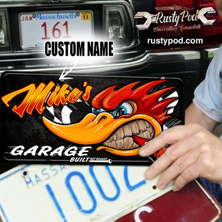 personalized hot rod bird | garage decor | kustom kulture license plate ...