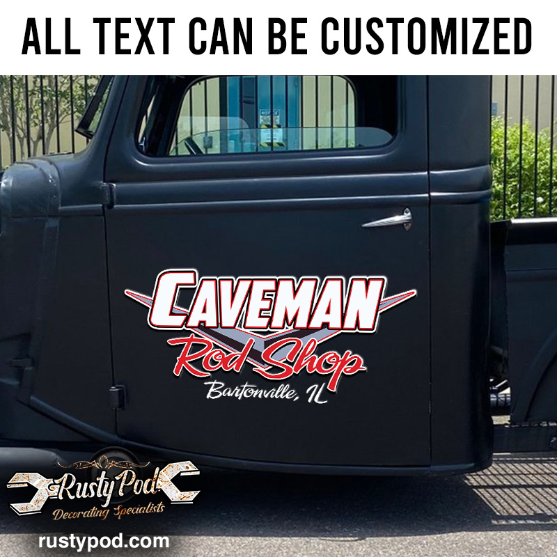 personalized v8 rod shop door art vinyl sticker 10321 - Rustypod Store