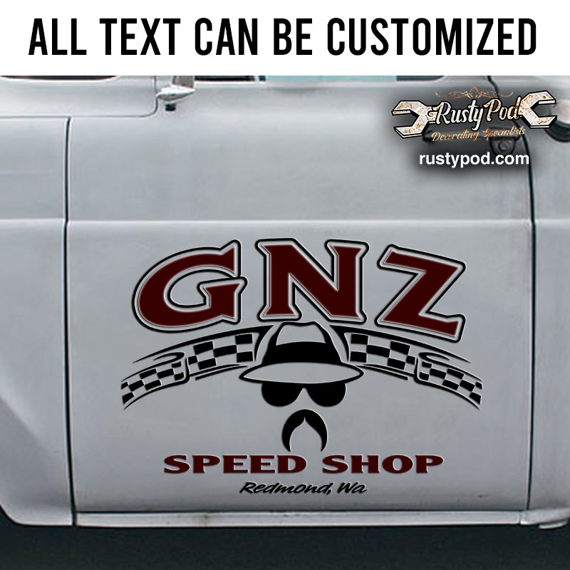 personalized checker flag speed shop garage vinyl sticker 10359 ...