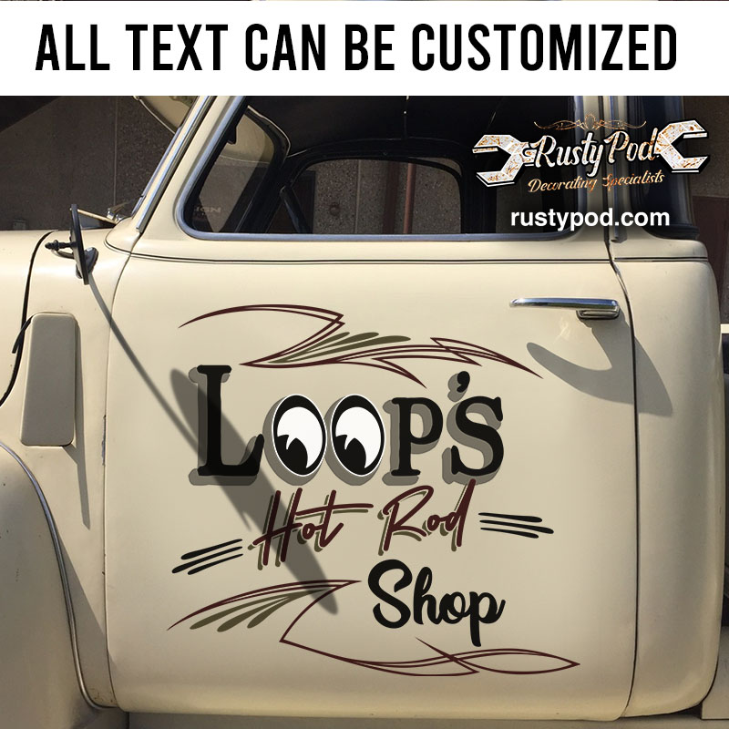 personalized pinstriping hot rod shop vinyl sticker 10374 - Rustypod Store
