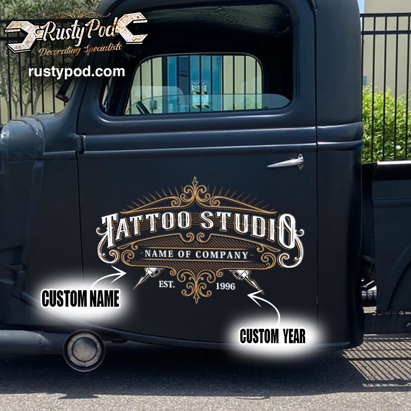 Personalized vintage tatto studio vinyl sticker 10379 - Rustypod Store