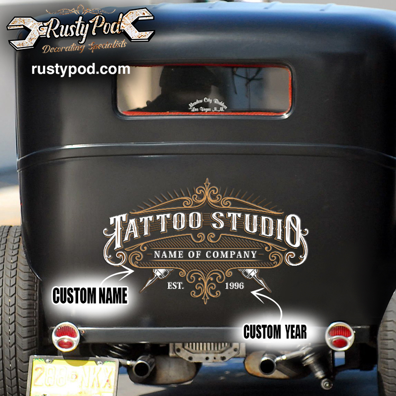 Personalized vintage tatto studio vinyl sticker 10379 - Rustypod Store