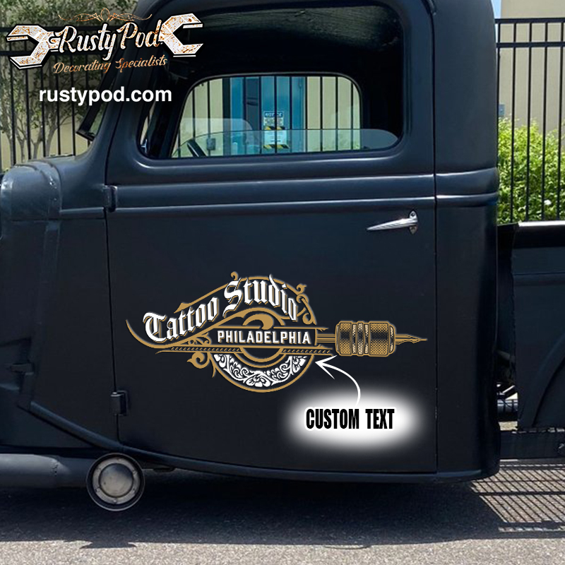 Personalized vintage tattoo and floral lettering vinyl sticker 10380 ...