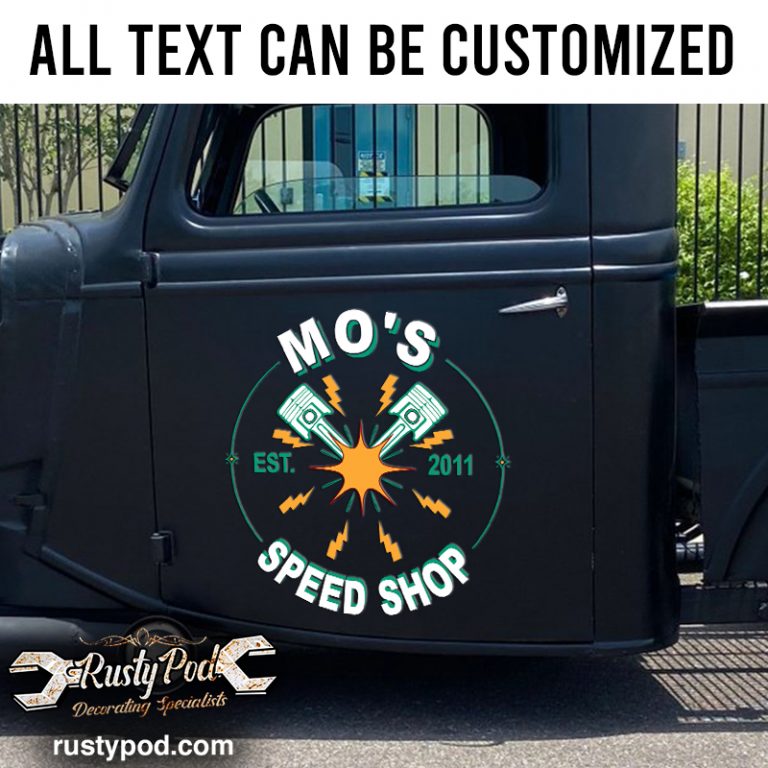 Personalized V8 piston lettering vinyl sticker 10390 - Rustypod Store