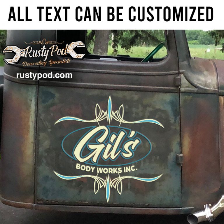 personalized oval pinstriping lettering vinyl sticker 10437 - Rustypod ...