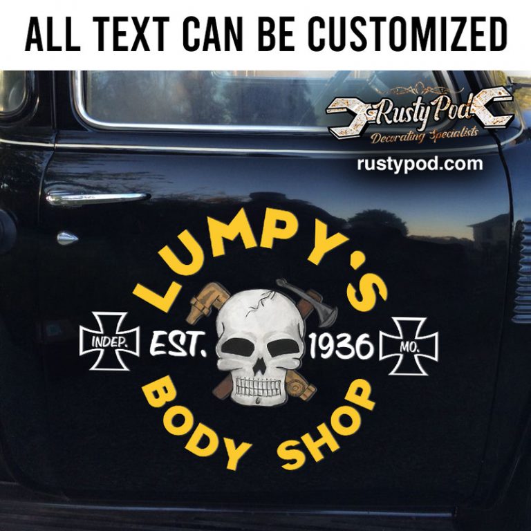 personalized skull hot rod lettering vinyl sticker 10450 - Rustypod Store