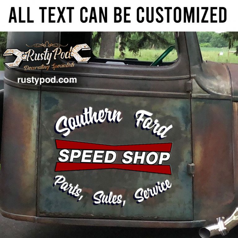 personalized speed shop lettering vinyl sticker 10567 - Rustypod Store