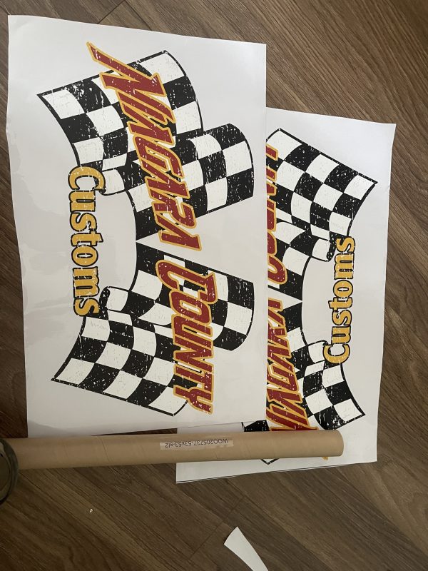 Personalized checker flag lettering vinyl sticker 10353 - Rustypod Store