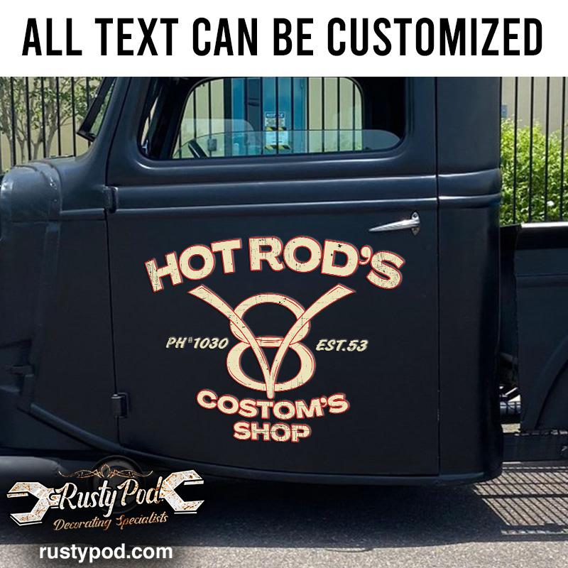 Personalized v8 custom shop lettering sticker 10944 - Rustypod Store