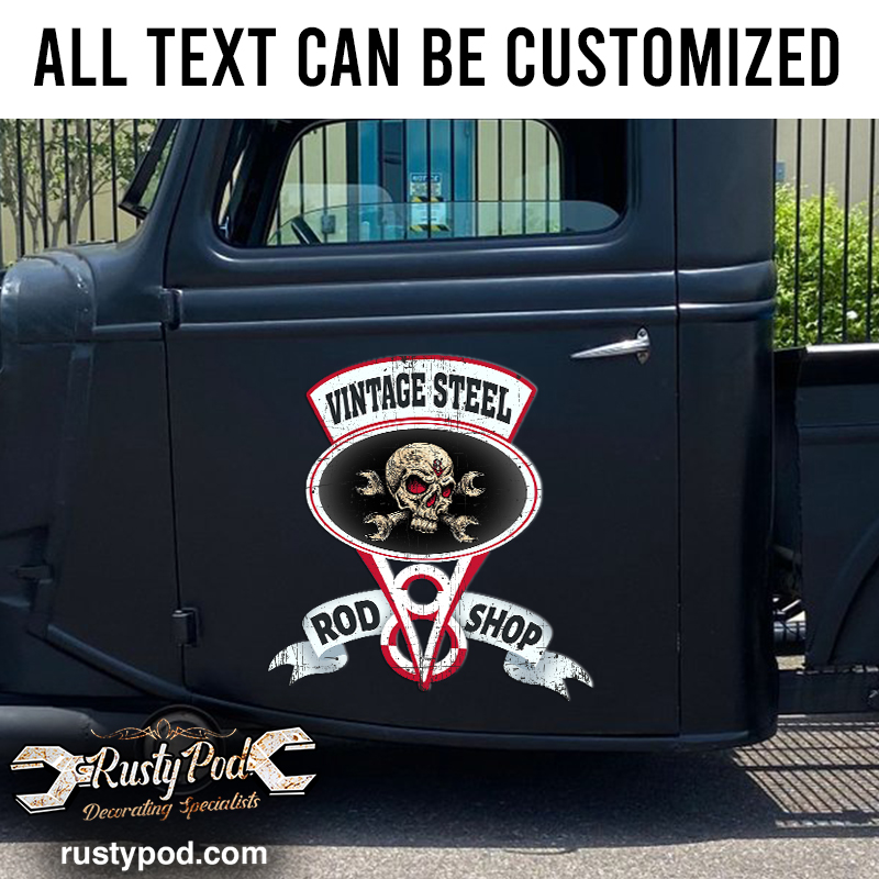 personalized skull and wrench v8 sticker 10986 - Rustypod Store