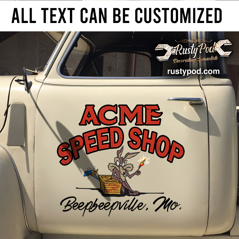 personalized acme speed shop beep beep sticker 11018 - Rustypod Store