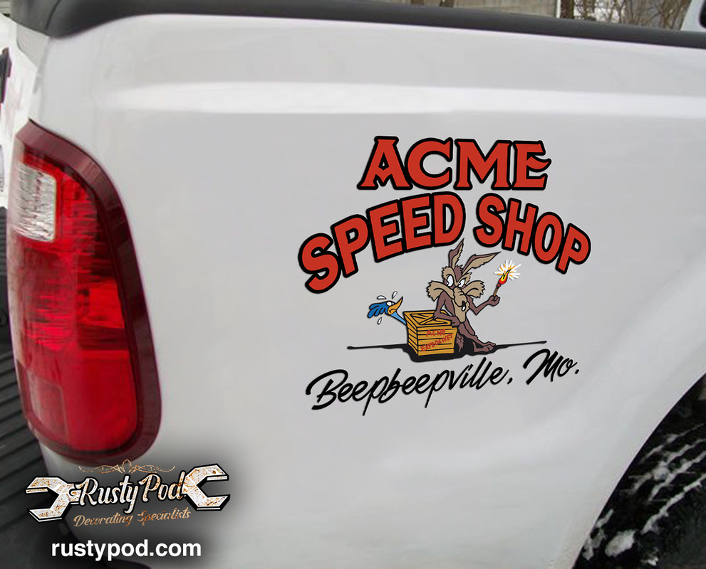 personalized acme speed shop beep beep sticker 11018 - Rustypod Store
