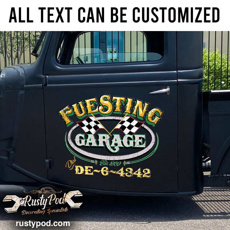 personalized hot rod garage sticker 11027 - Rustypod Store