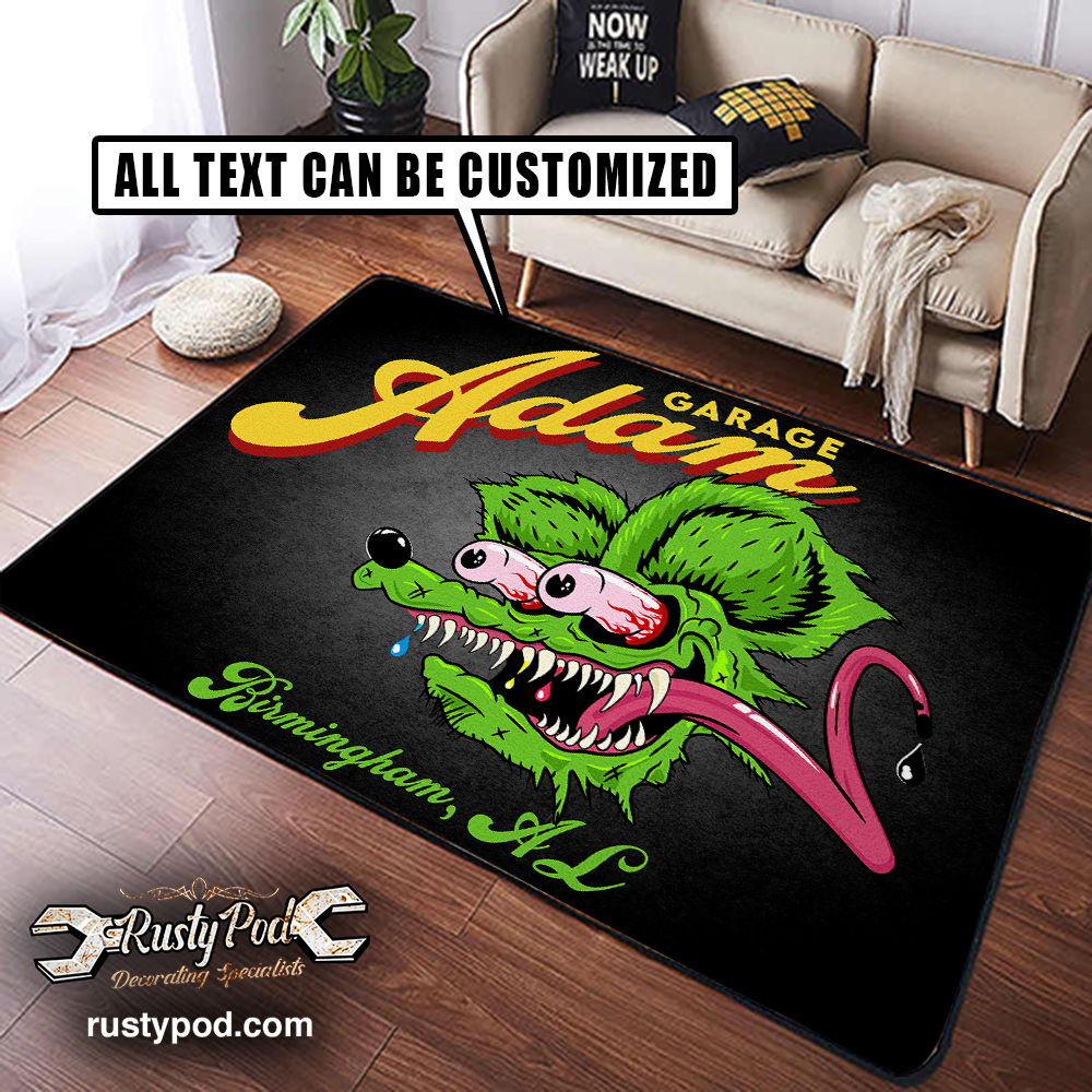 personalized Rat fink Garage Workshop rug 11237 - Rustypod Store