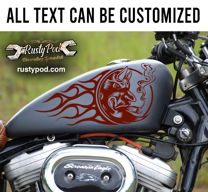 Red devil and flame motorcycle fuel tank decal 11297 - Rustypod Store