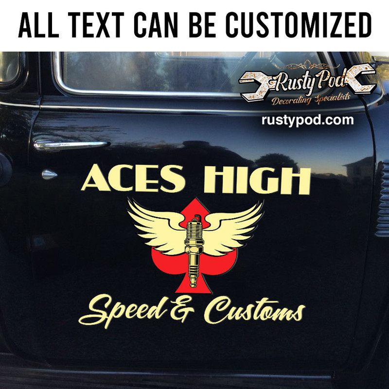 Personalized spark plug ace and wings sticker 11472 - Rustypod Store