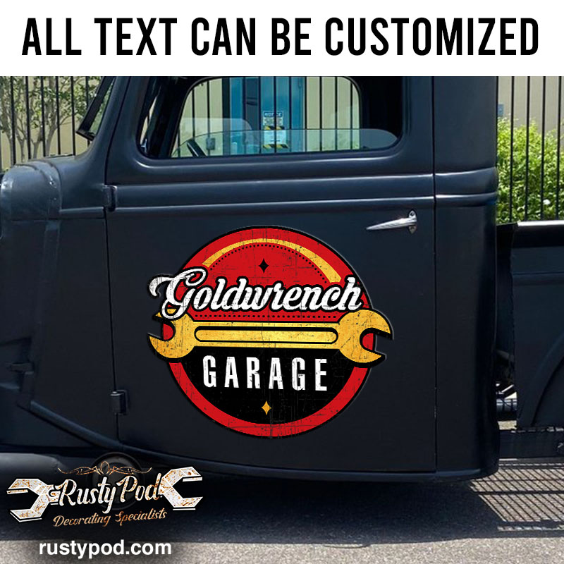 Personalized goldwrench garage sticker 11497 - Rustypod Store