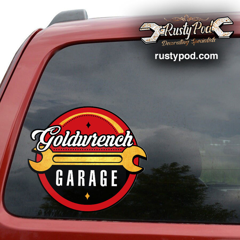 Personalized goldwrench garage sticker 11497 - Rustypod Store