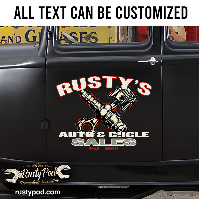 Personalized piston and spark plug lettering hand paint sticker 11534 ...