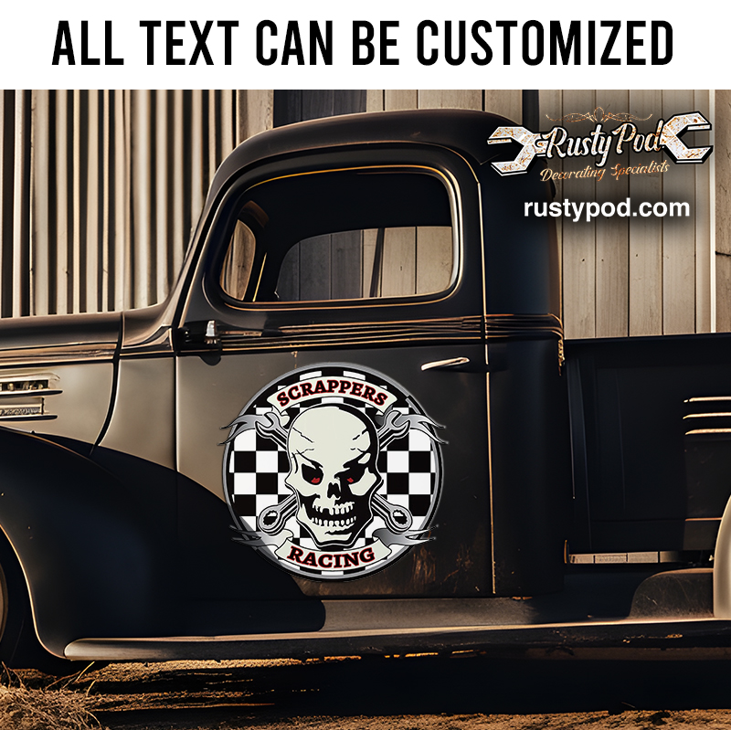 Personalized skull scrappers racing sticker 11669 - Rustypod Store
