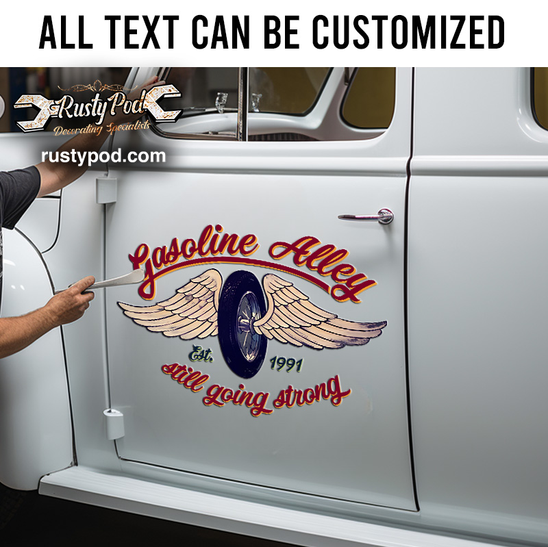 Personalized winged wheel sticker 11729 - Rustypod Store