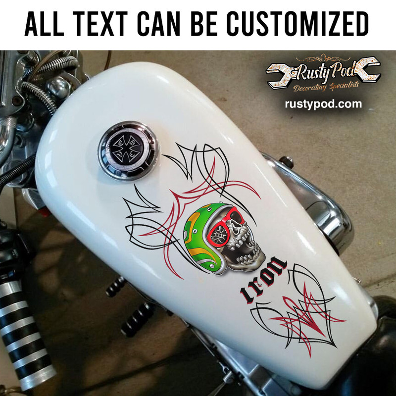personalized pinstriping skull motorcycle gas tank top decal 11782 ...
