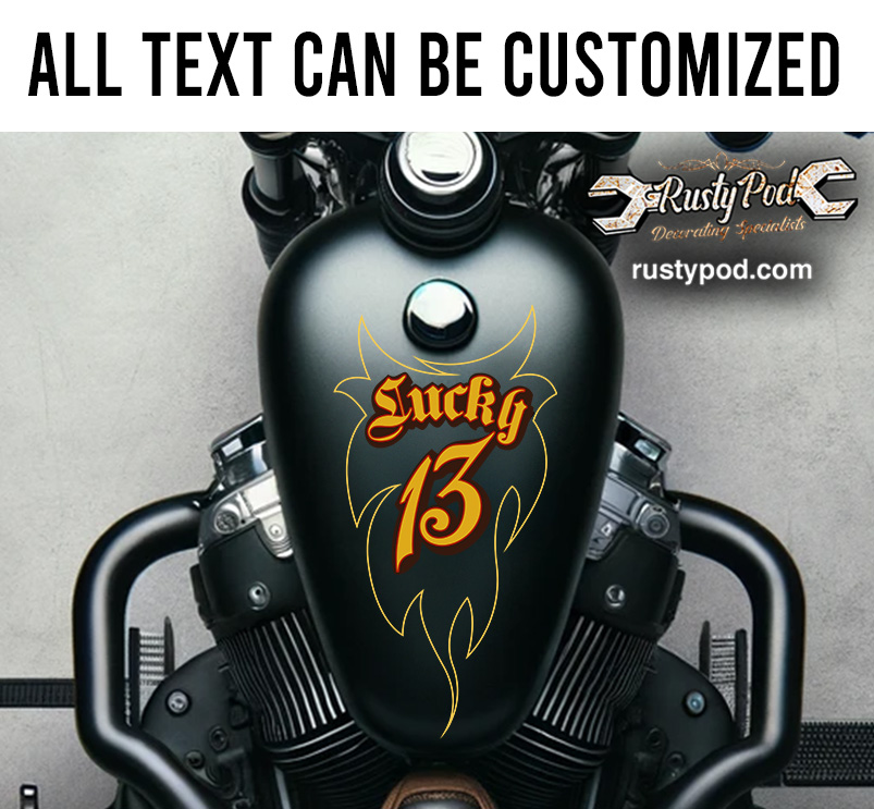 Lucky 13 motorcycle gas tank top decal 11789 - Rustypod Store