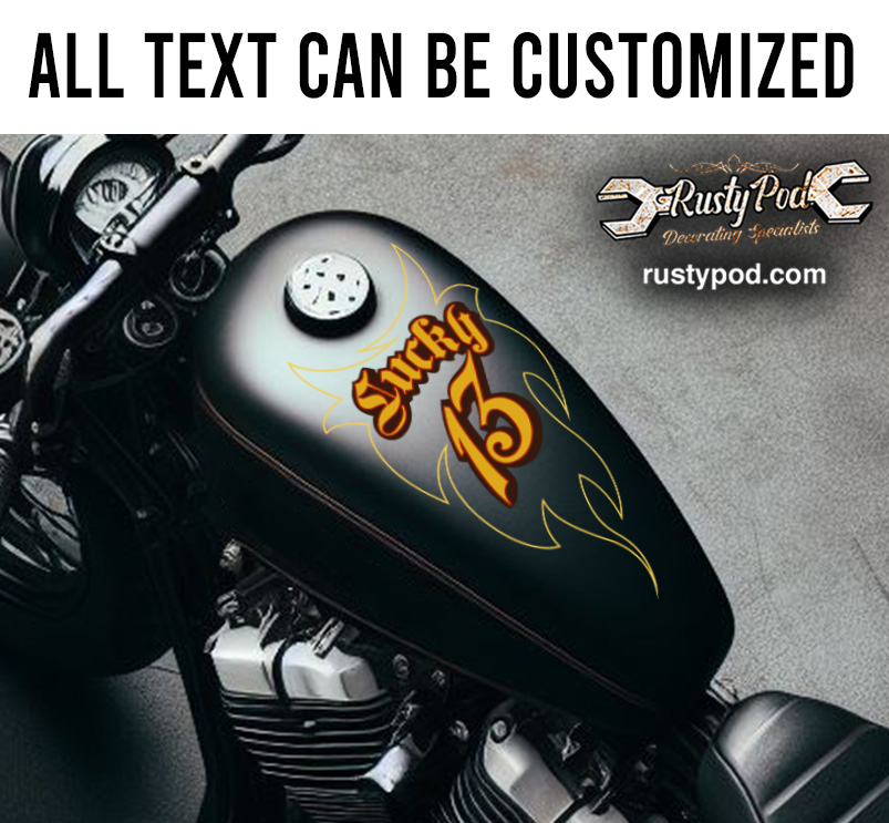 Lucky 13 motorcycle gas tank top decal 11789 - Rustypod Store