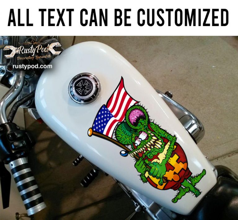 rat fink and us flag motorcycle gas tank top decal 11797 - Rustypod Store