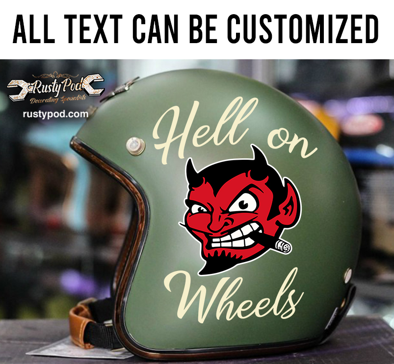 personalized red devil hell on wheel motorcycle helmet sticker 11812 ...