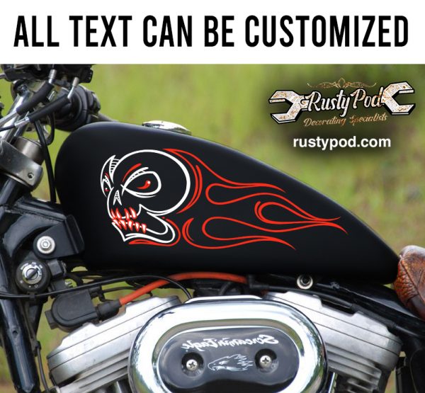 pinstriping flaming skull motorcycle gas tank decal 11845 - Rustypod Store