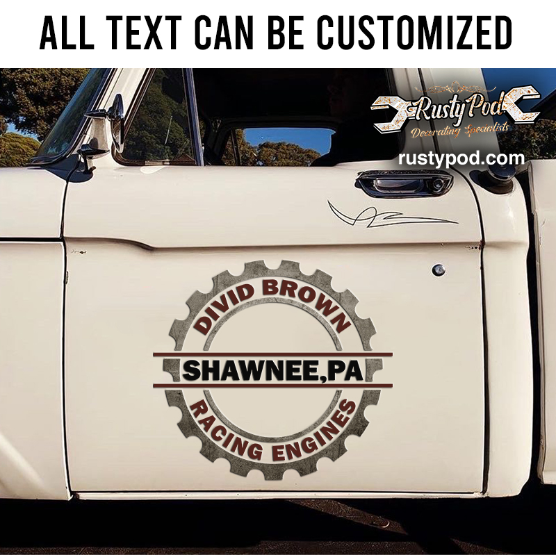 personalized gear head lettering sticker 11852 - Rustypod Store