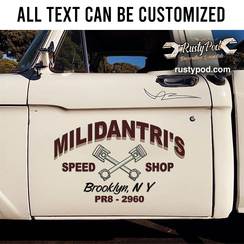 personalized speed shop lettering crossing piston sticker 11943 ...