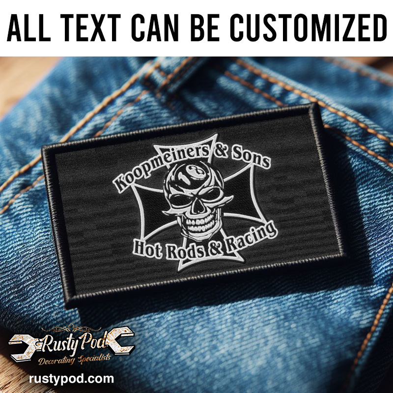 personalized hot rod skull iron cross Embroidered Patch 12027 ...