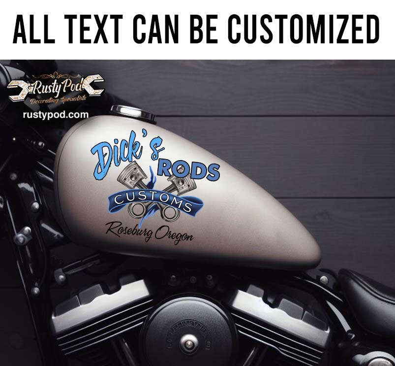 personalized hot rod garage crossing piston sticker 12033 - Rustypod Store