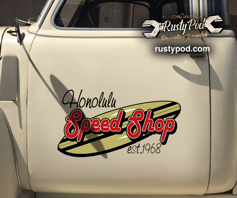 Personalized surf speed shop lettering vinyl sticker 10796 - Rustypod Store