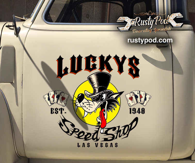 Personalized Luckys Mr Speed Shop sticker 11270 - Rustypod Store