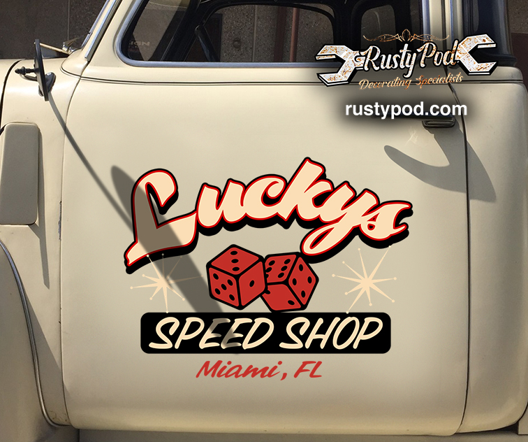 Personalized lucky speed shop with dice sticker 11291 - Rustypod Store