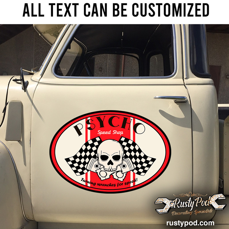 Personalized Skull and Checkered Flag Sticker for Racing and Hot Rod ...