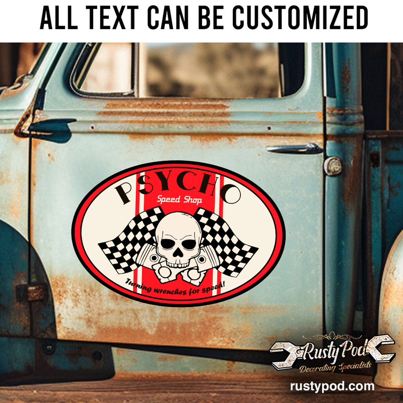 Personalized Skull and Checkered Flag Sticker for Racing and Hot Rod ...