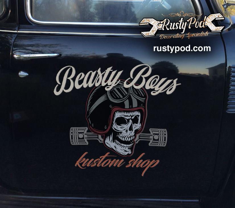 personalized hot rod gasser piston skull lettering sticker 12124 ...