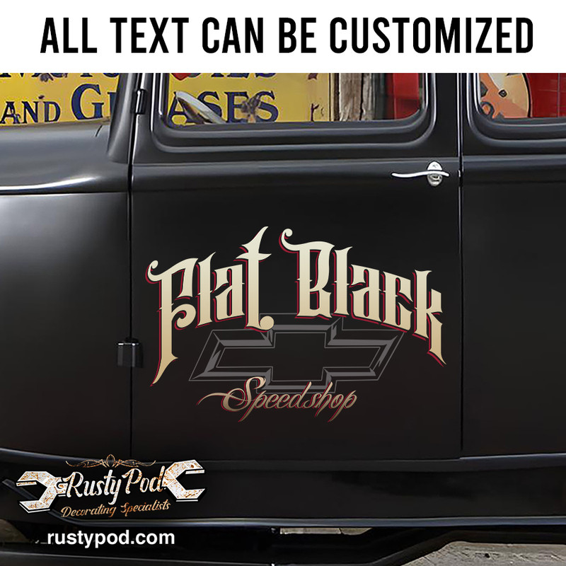personalized chevrolet speed shop lettering sticker 12128 - Rustypod Store