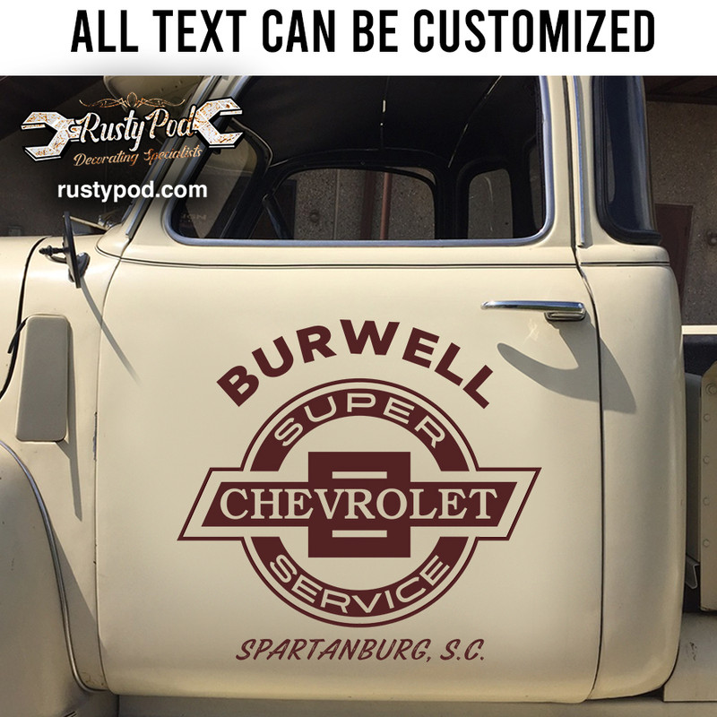 personalized chevrolet service company sign old school truck lettering ...