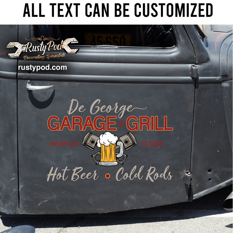 personalized beer and crossing piston garage hot beer cold rods sticker ...