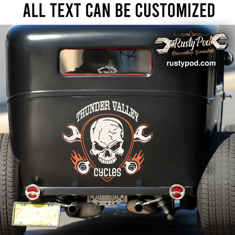 personalized crossing wrench and skull lettering rat rod decal old ...